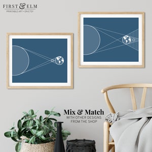 Lunar Eclipse Illustration, Minimalist Science Art, Outer Space Décor ...
