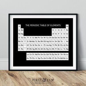 B&W Periodic Table of Elements Print, Science Teacher Gift, Nerdy Home ...