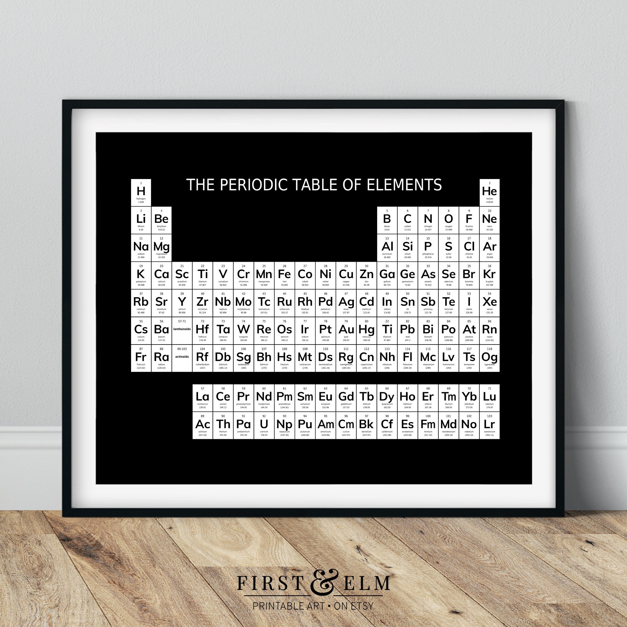 B&W Periodic Table of Elements Print Science Teacher Gift | Etsy
