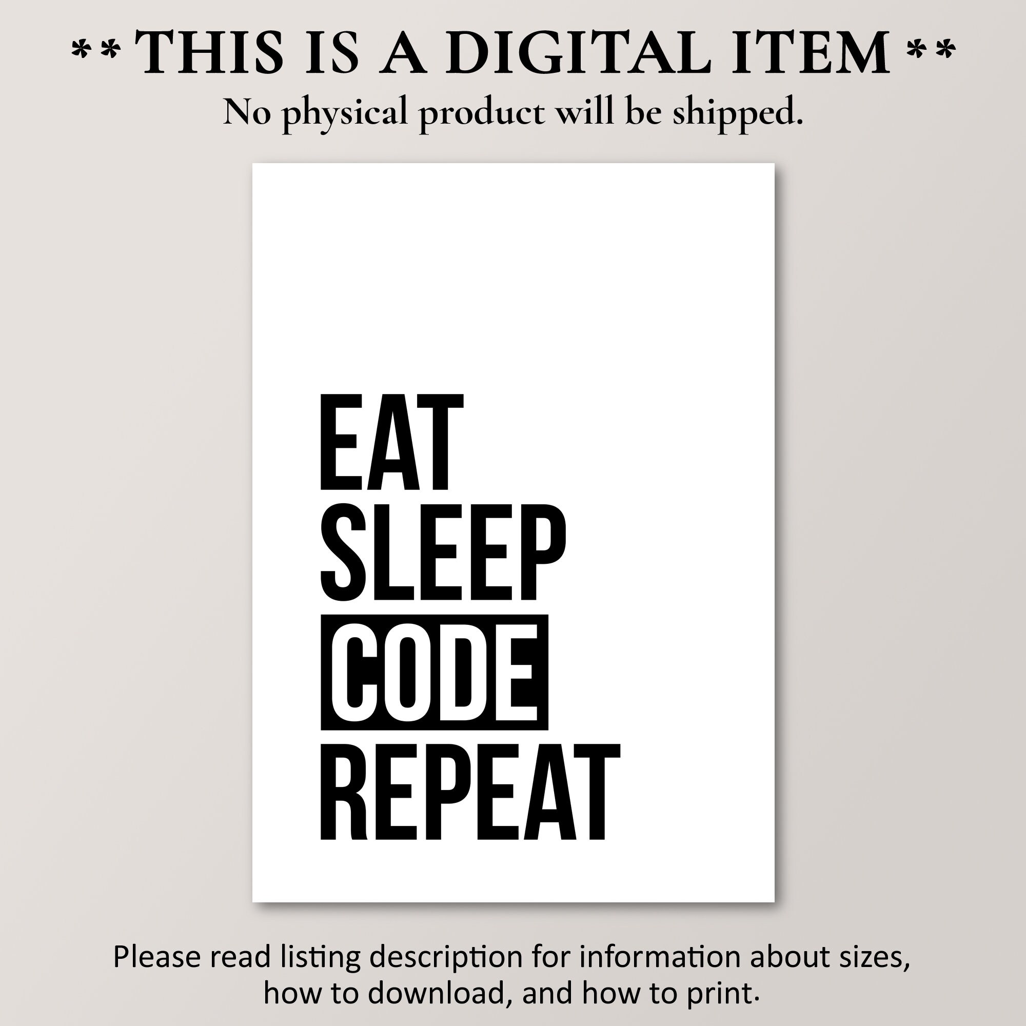 Eat Sleep Code Repeat Poster Computer Lab Décor Programmer | Etsy