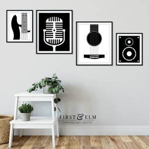 Music Room Wall Art, Set of 4 Prints, Musician Gift Ideas, Black and ...