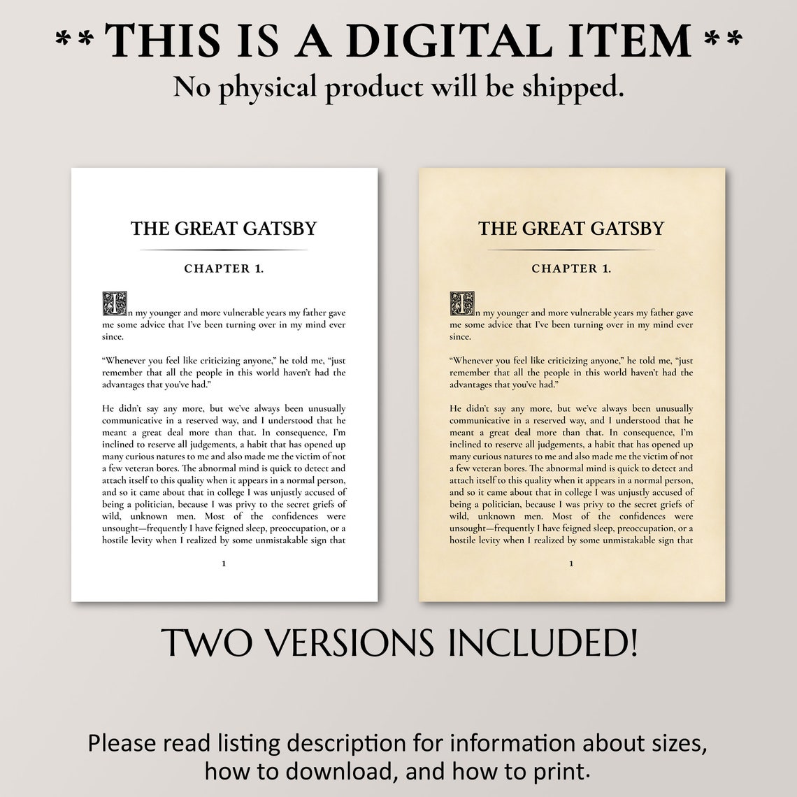 The Great Gatsby Print First Page of Book English Teacher | Etsy