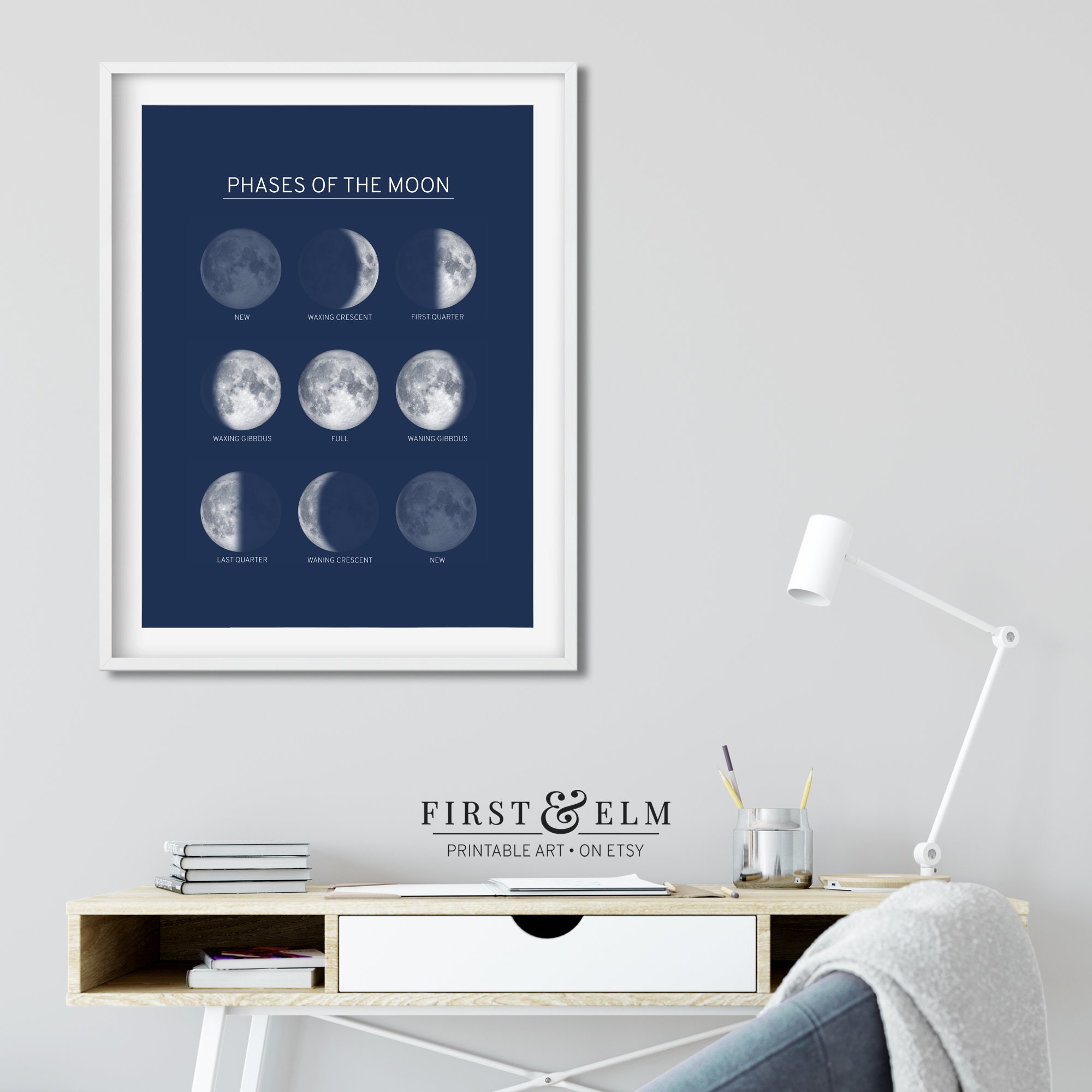 Phases of the Moon Astronomy Art Print, Printable Outer Space Décor ...