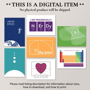 Nerdy Gallery Wall Set of 7 Prints, Science and Math Art, Classroom ...