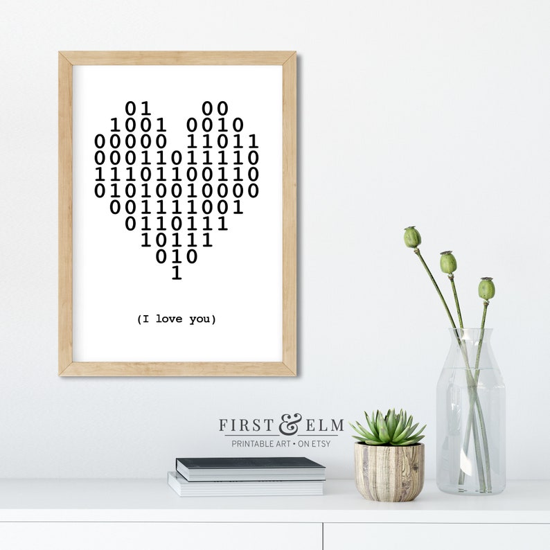 Binary Code Poster Heart Shaped I Love You Unique Nerd Etsy