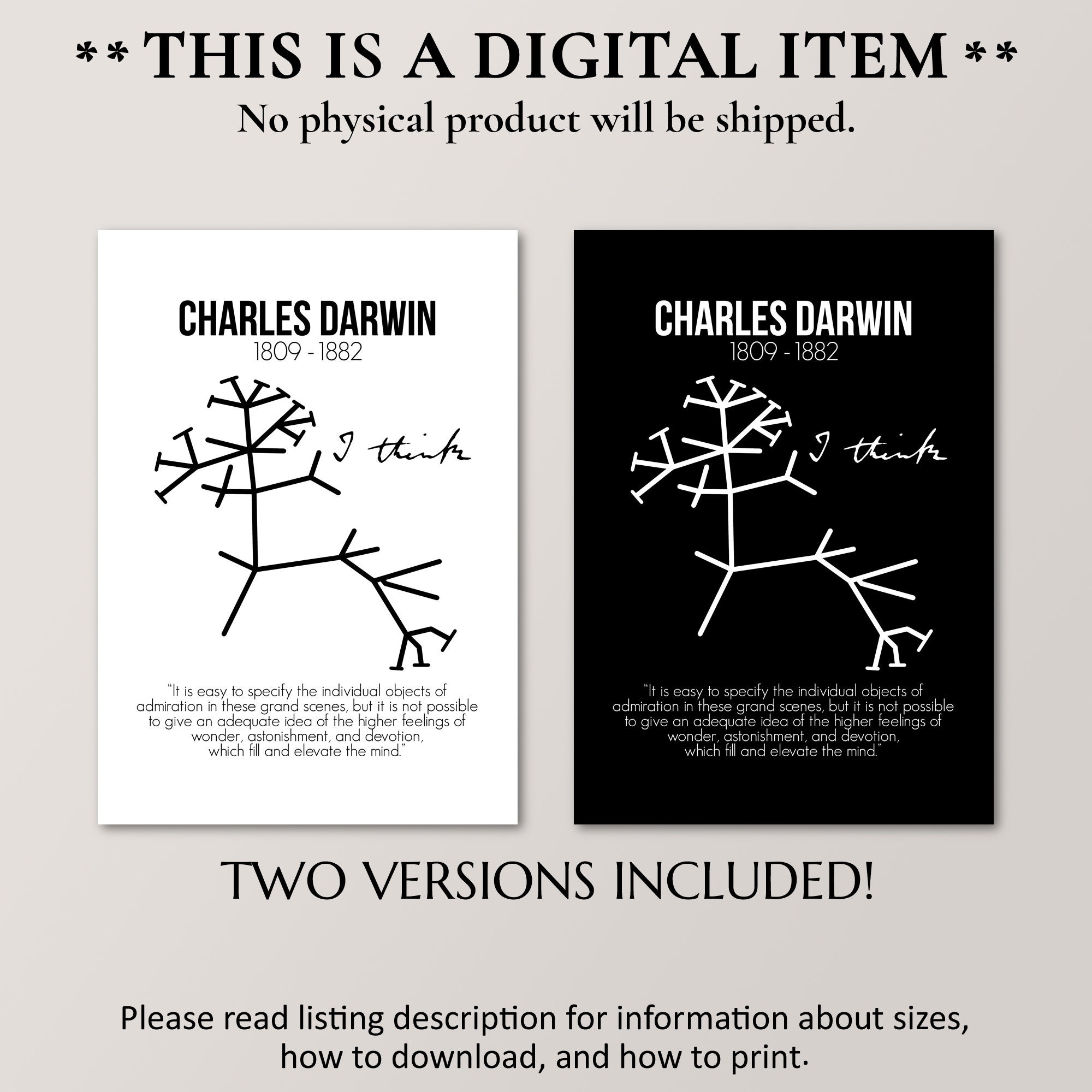 Charles Darwin Print Tree of Life Drawing Nerdy Home Décor | Etsy