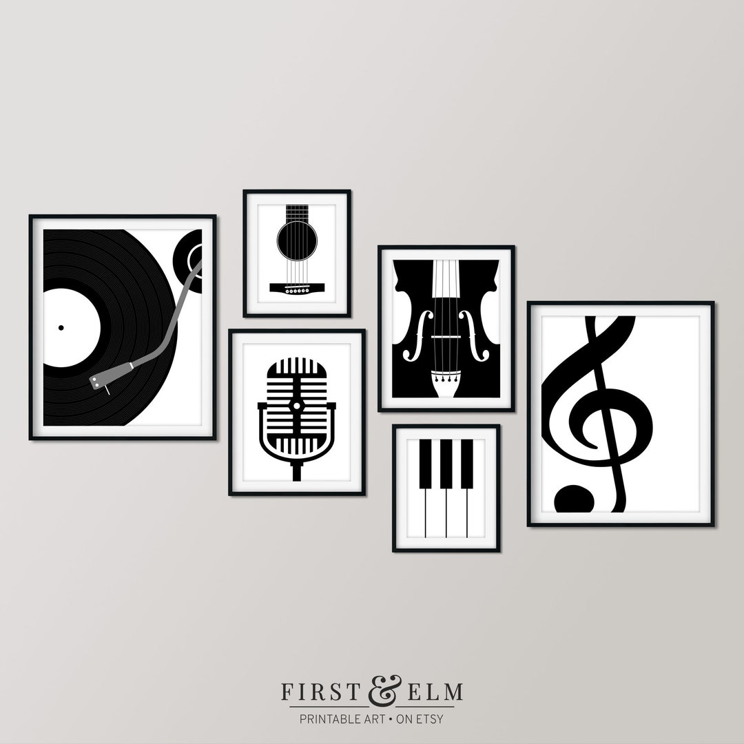 Music Lover Gallery Wall, Set of 6 Prints, Musical Instruments ...
