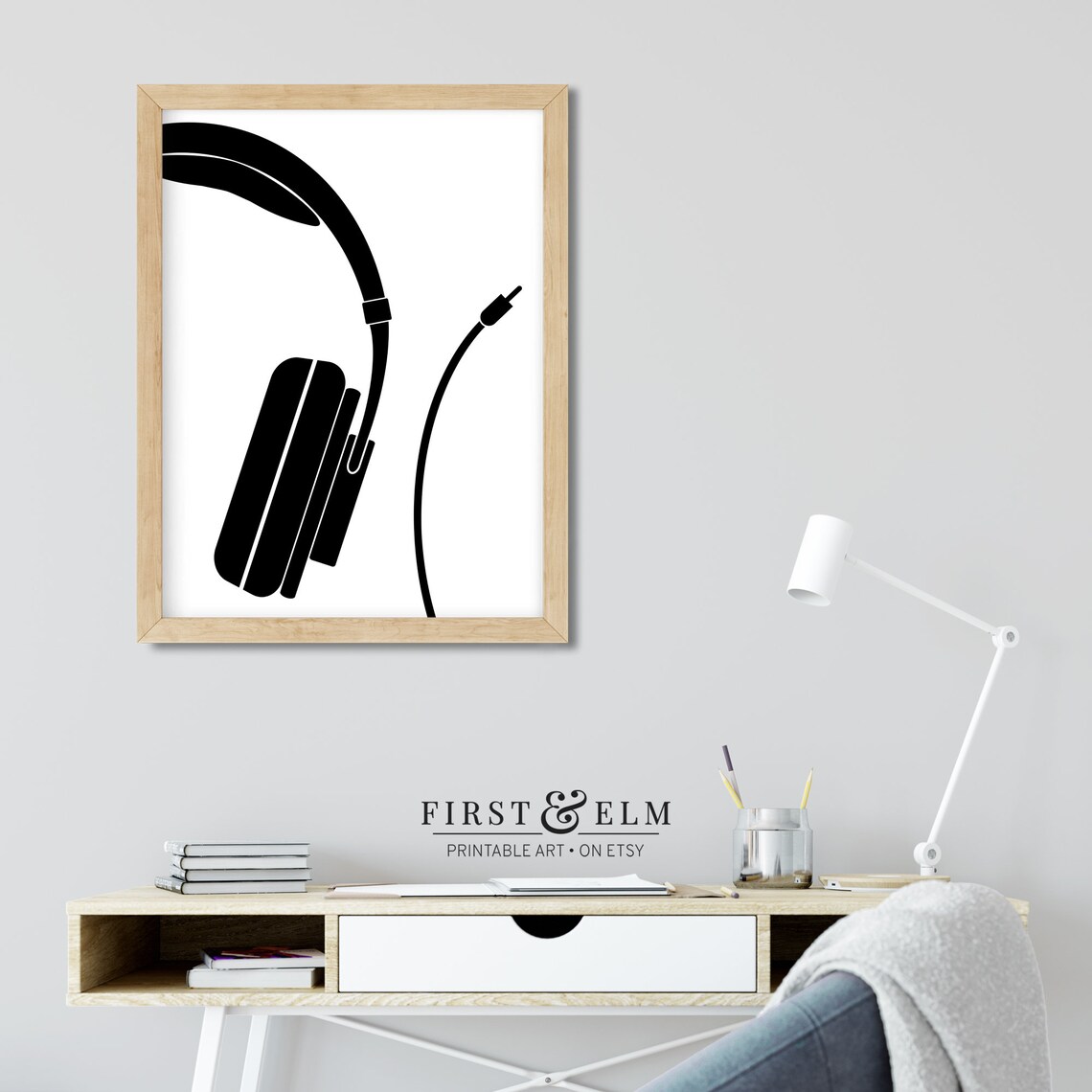 Music Lover Décor, Minimalist Headphones Illustration, Musician Gift ...