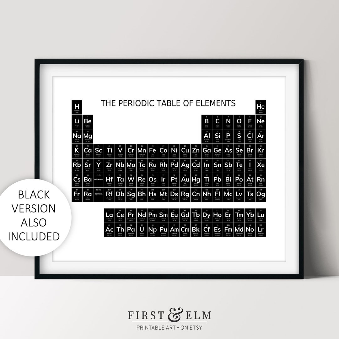 B&W Periodic Table of Elements Print, Science Teacher Gift, Nerdy Home ...