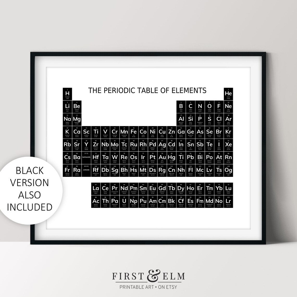 B&W Periodic Table of Elements Print Science Teacher Gift | Etsy