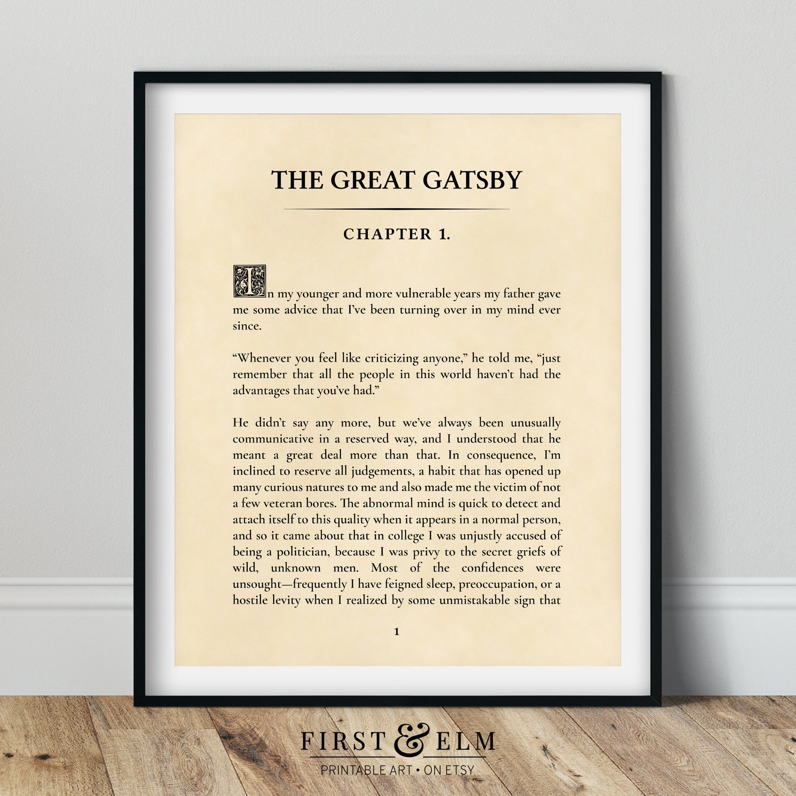 The Great Gatsby Print First Page of Book English Teacher | Etsy