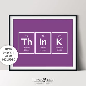 Think Poster, Periodic Table, Science Geek Print, Classroom Décor ...