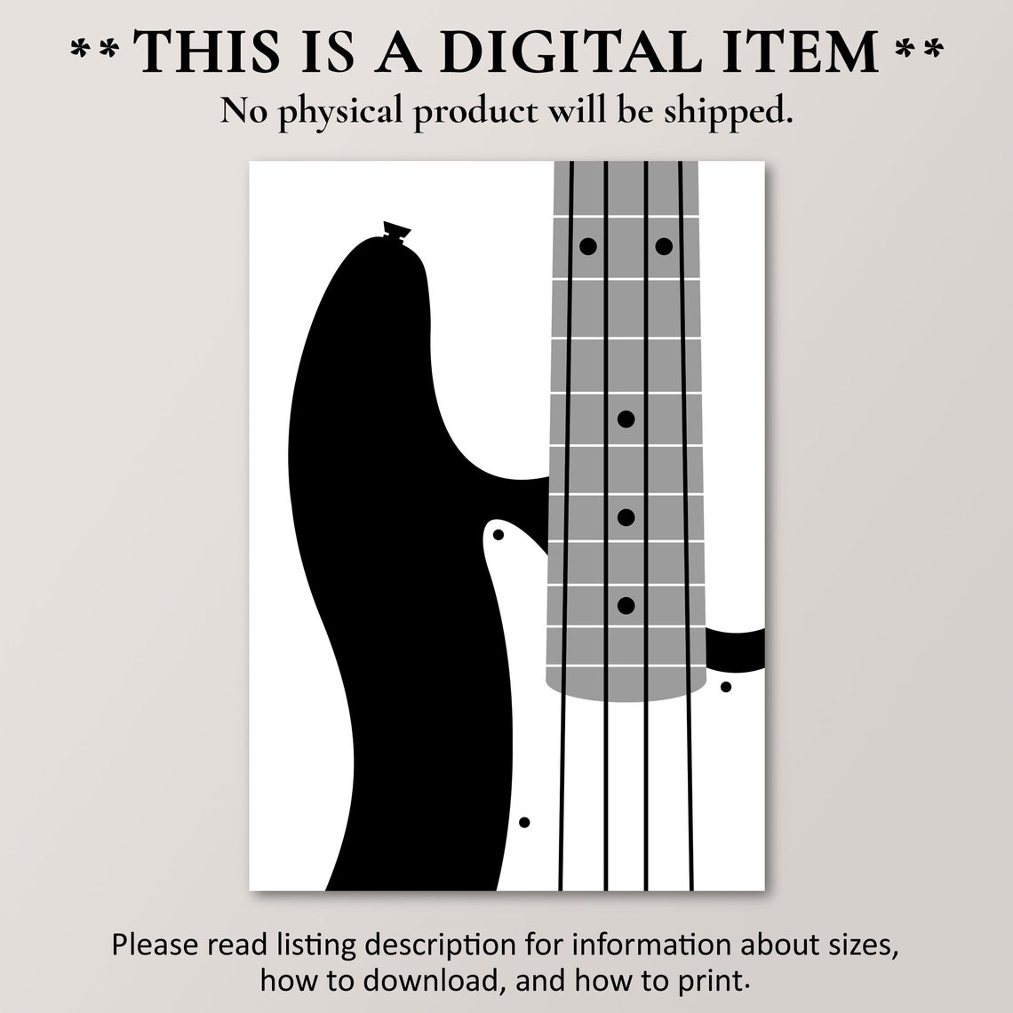 Bass Guitar Poster Minimalist Design Music Lover Gifts | Etsy