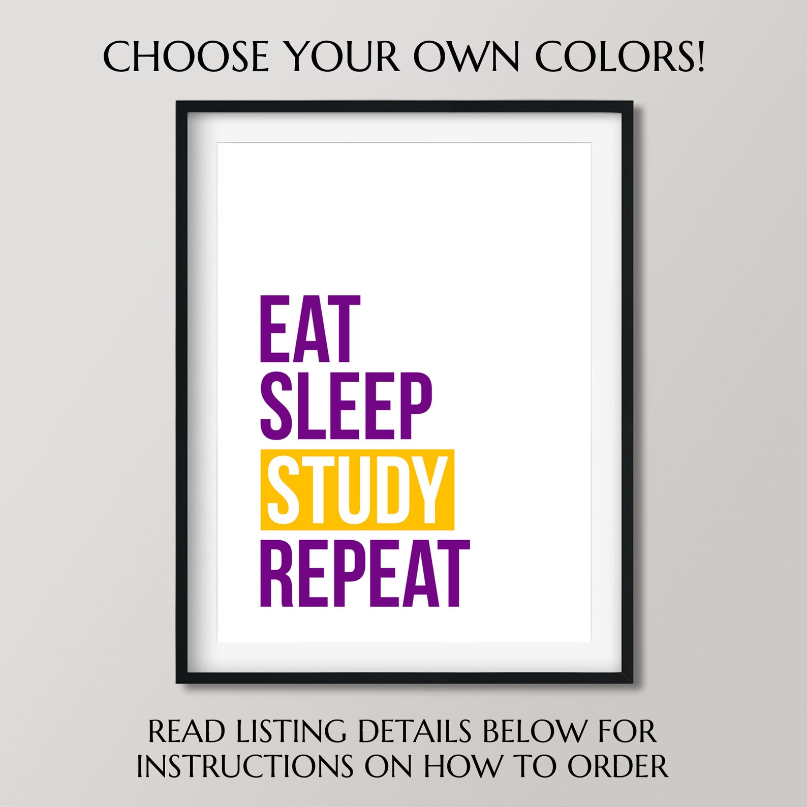 Eat Sleep Study Repeat Poster Customized Print School - Etsy