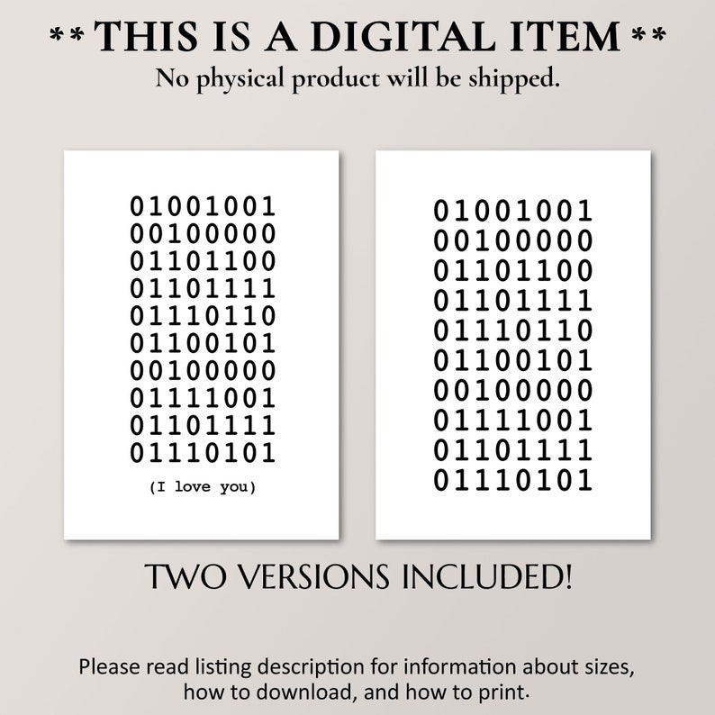 Binary Code I Love You Print Computer Science Art Nerdy - Etsy