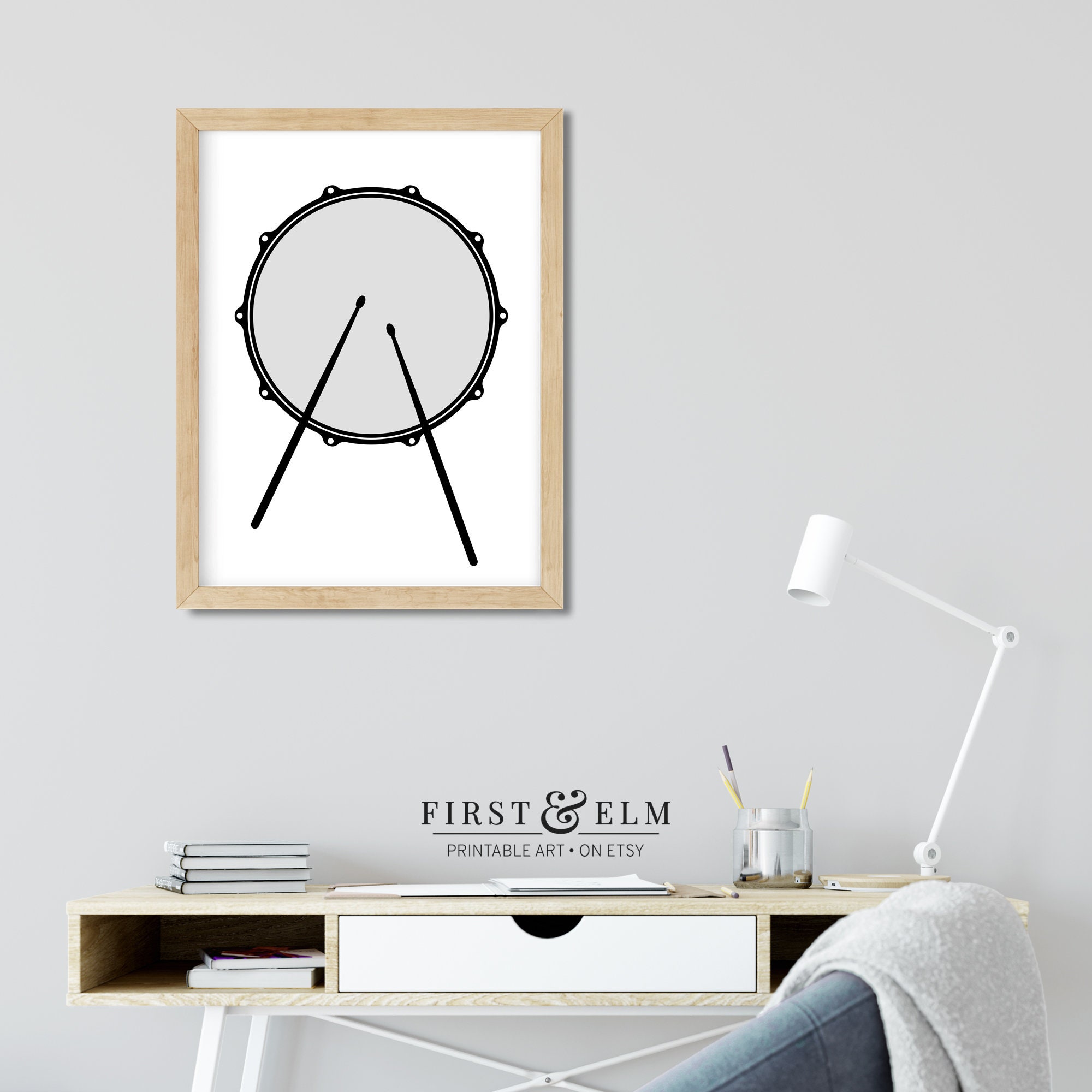 Minimalist Drum Art, Music Studio Décor, Snare Drum Poster, Printable ...
