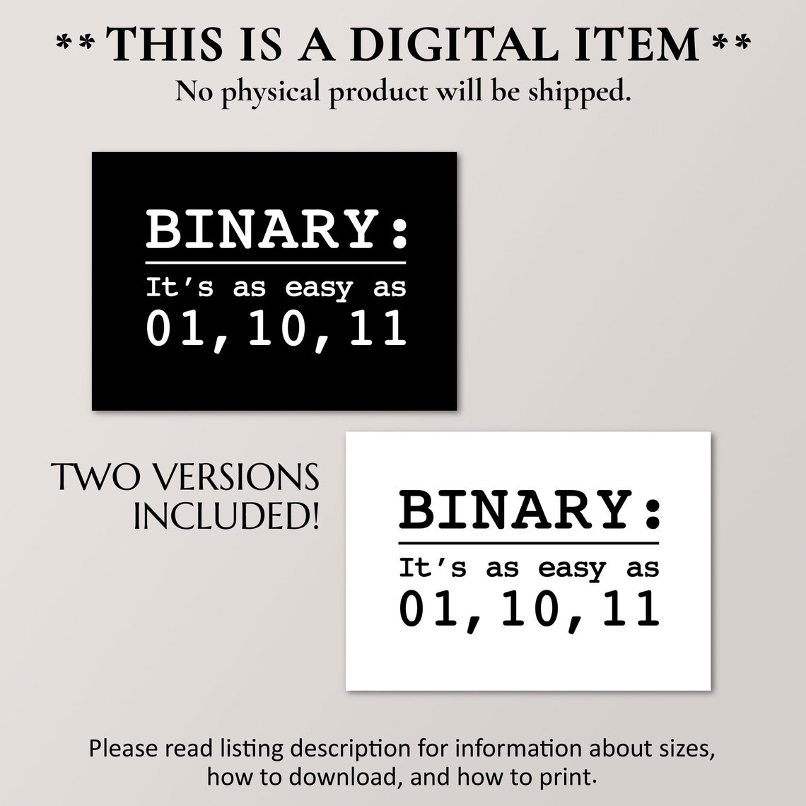 Binary: Its as Easy as 01 10 11 Binary Code Print | Etsy