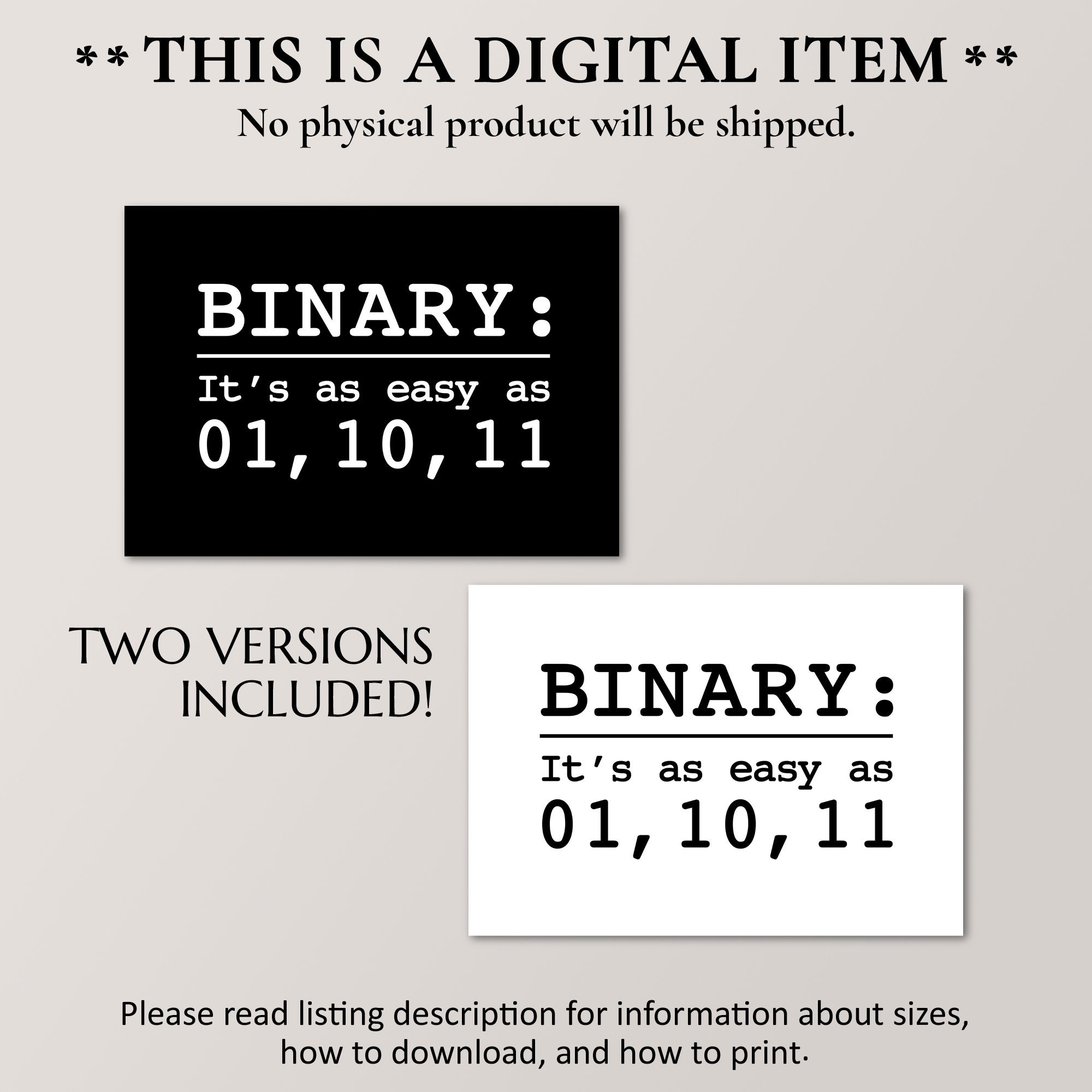 Binary: Its as Easy as 01 10 11 Binary Code Print | Etsy
