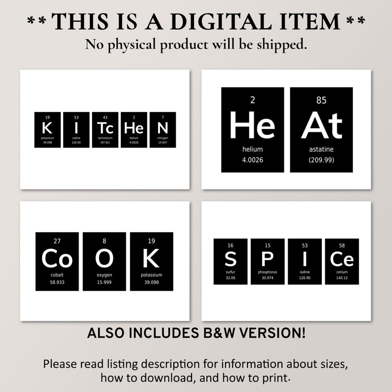 Kitchen Posters Set Periodic Table Geeky Cooking Gifts | Etsy