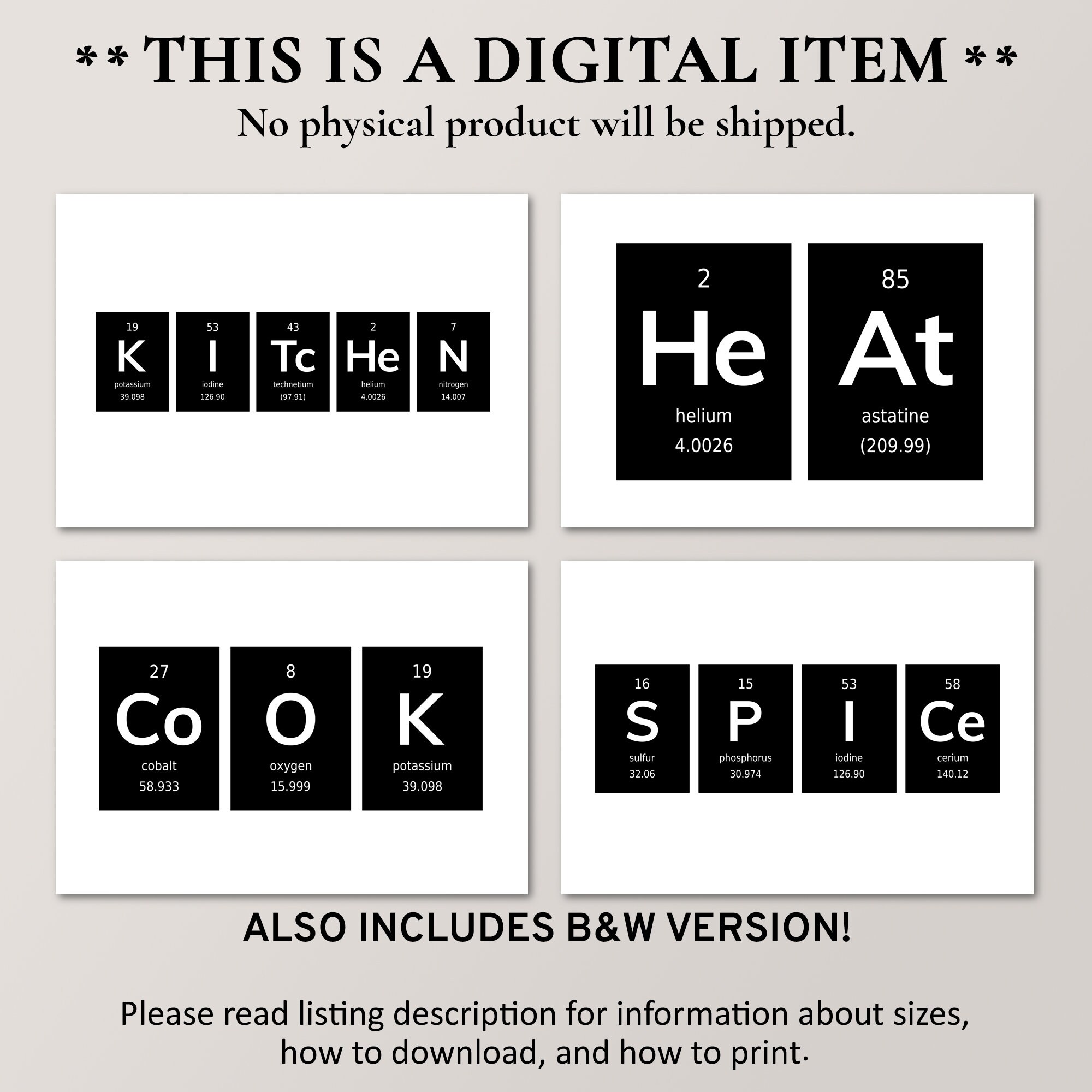 Kitchen Posters Set Periodic Table Geeky Cooking Gifts - Etsy