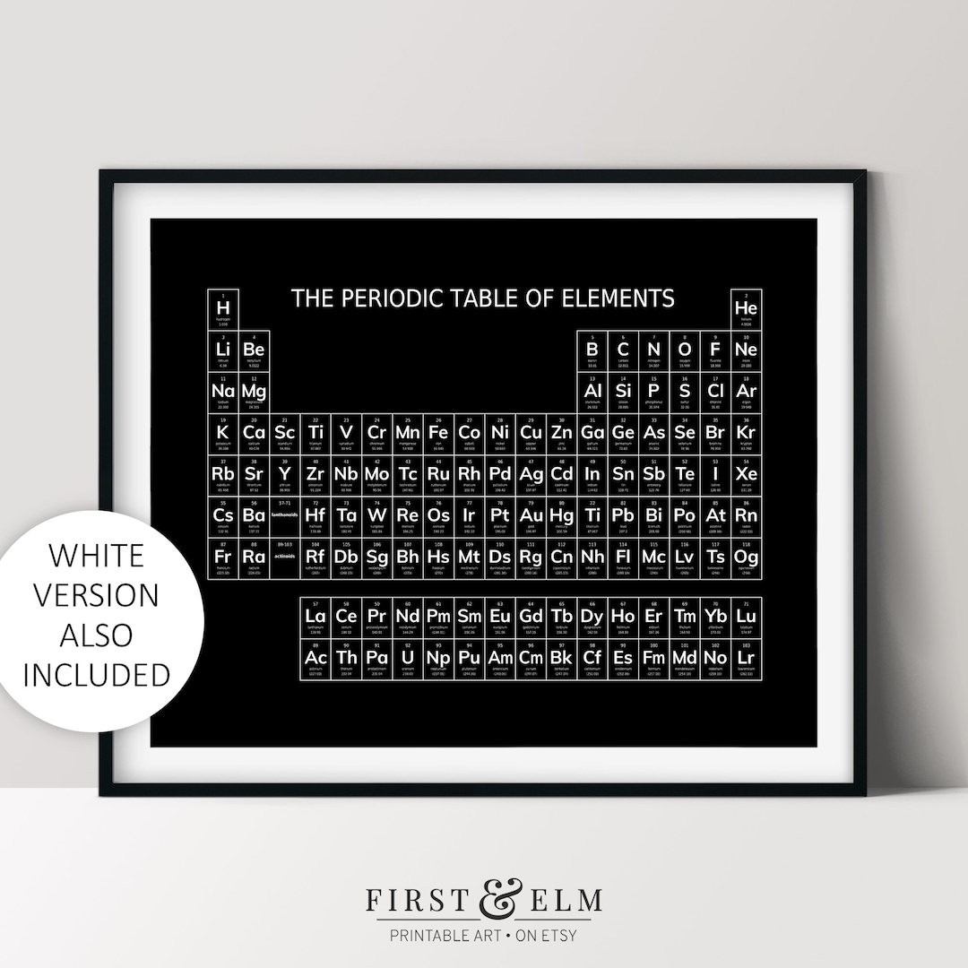 B&W Science Art, Periodic Table of Elements Print, Chemistry Teacher ...