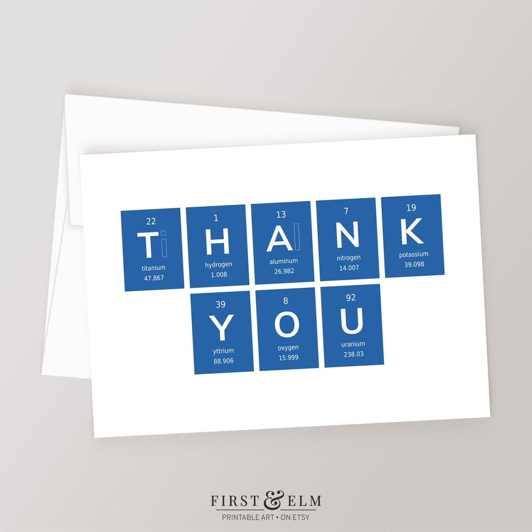 Printable Nerdy Thank You Card, Periodic Table of Elements, Science ...