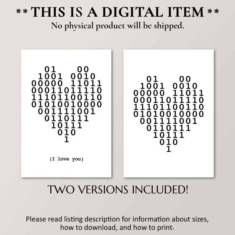 Binary Code Poster Heart Shaped I Love You Unique Nerd - Etsy