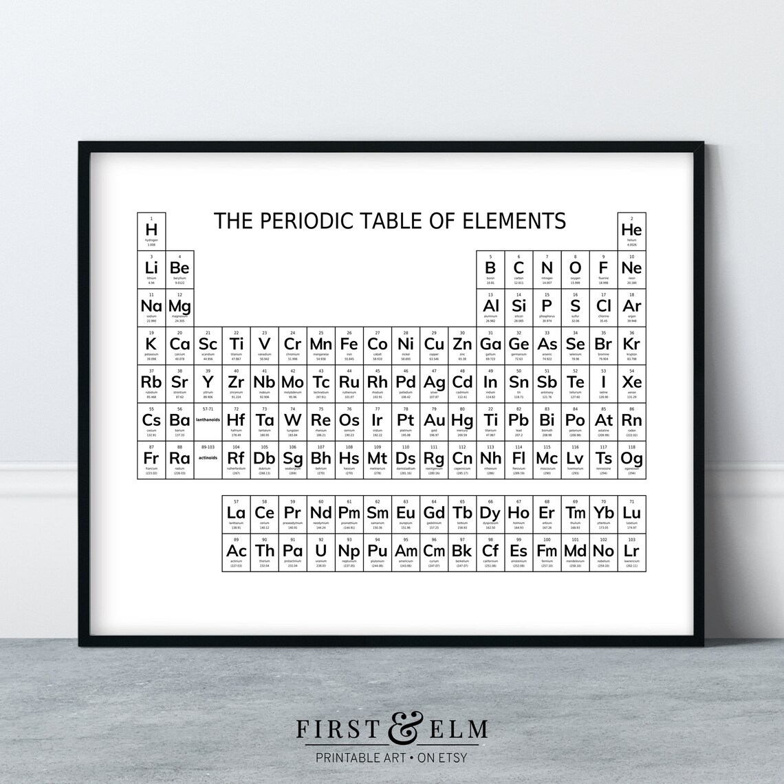 B&W Science Art Periodic Table of Elements Print Chemistry - Etsy