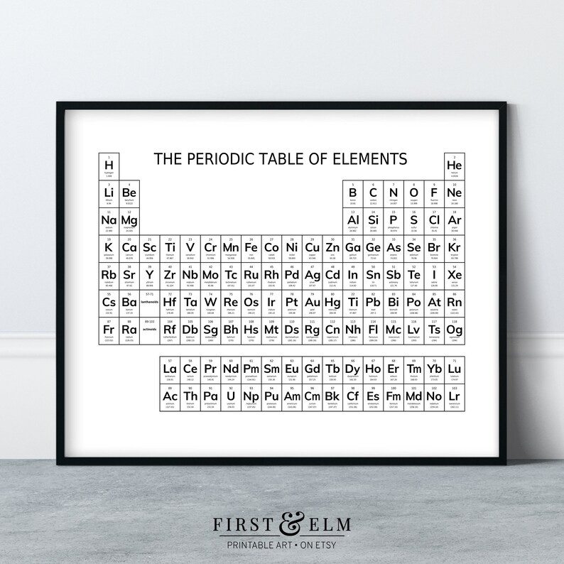 B&W Science Art Periodic Table of Elements Print Chemistry - Etsy