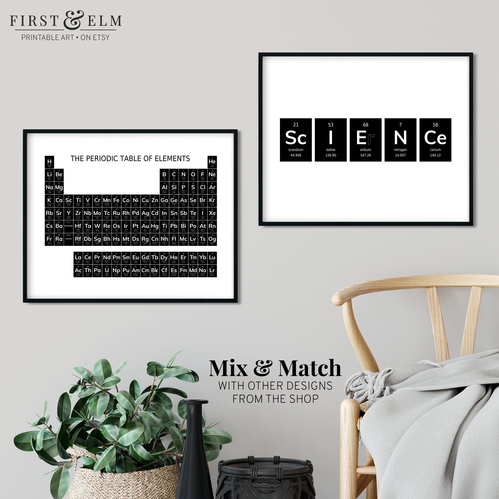 B&W Periodic Table of Elements Print Science Teacher Gift | Etsy