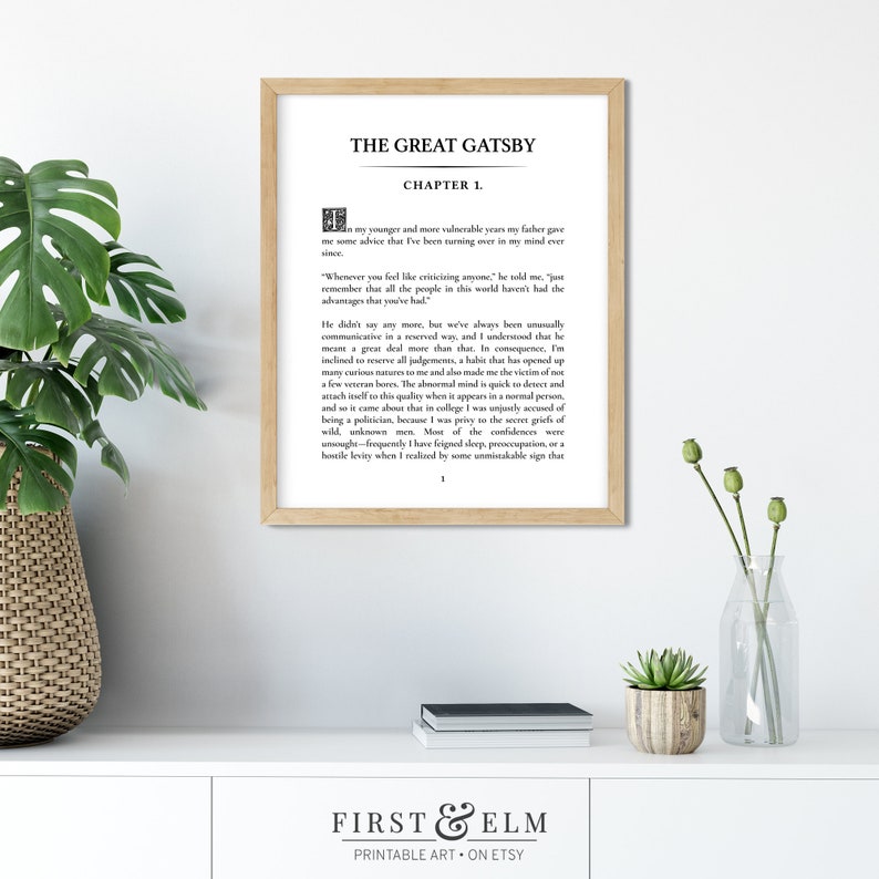 The Great Gatsby Print First Page of Book English Teacher - Etsy