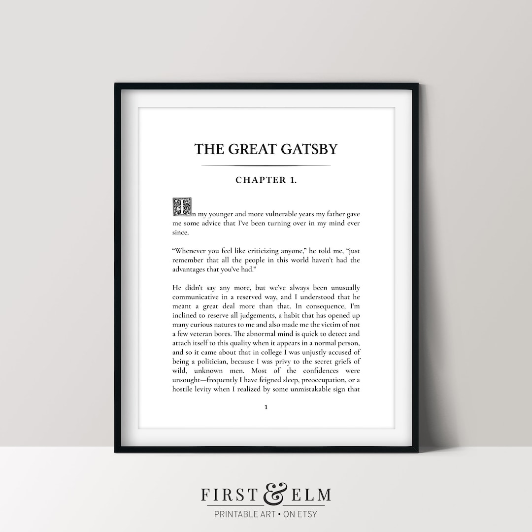 The Great Gatsby Print, First Page of Book, English Teacher Gift ...