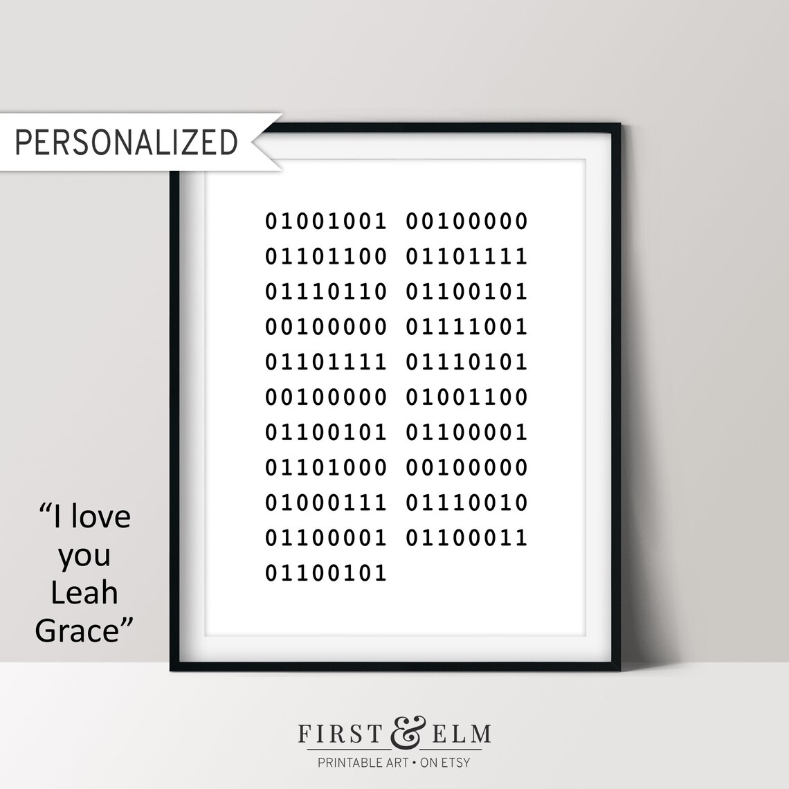 Binary Code I Love You Personalized Print With Name Computer | Etsy