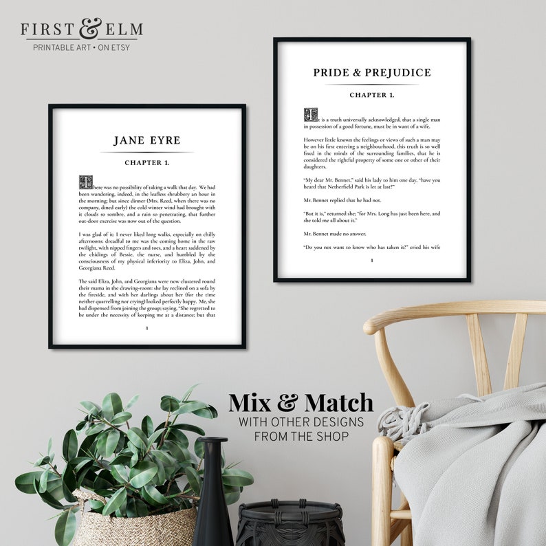Jane Eyre Poster, First Page of Book, Library Wall Art, Book Lover ...