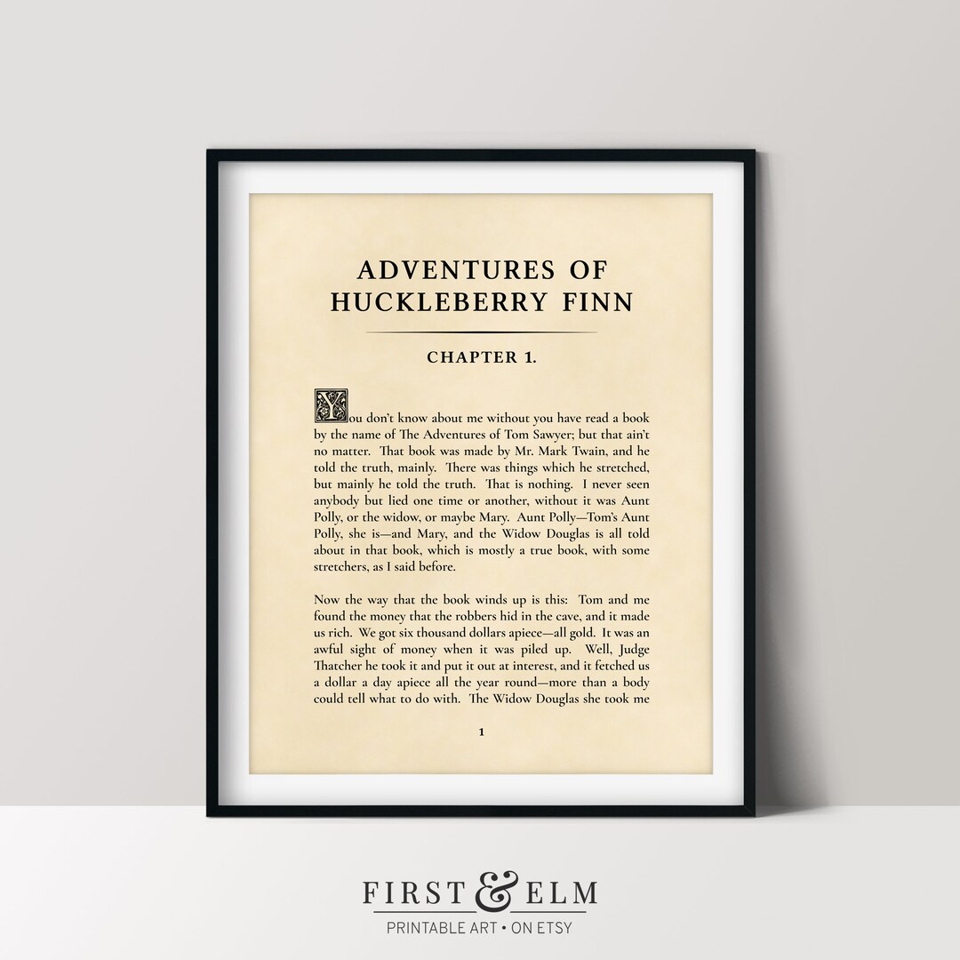 Huckleberry Finn, First Page of Book, Literary Home Décor, Bibliophile ...