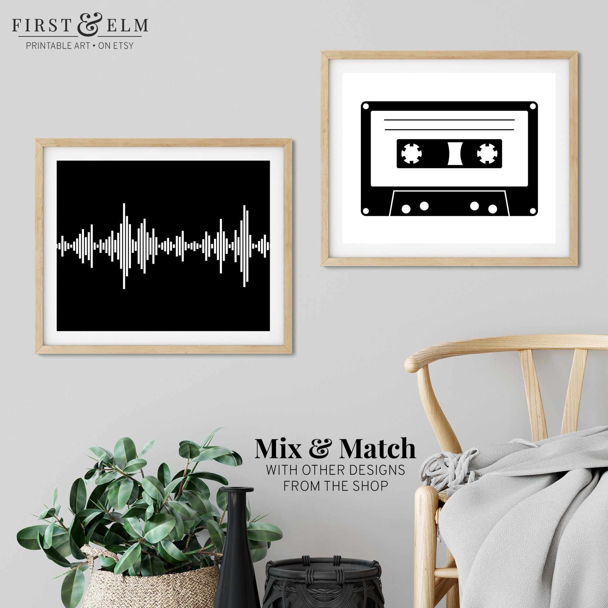 Sound Waves Poster, Music Lover Décor, Minimalist Black and White Art ...