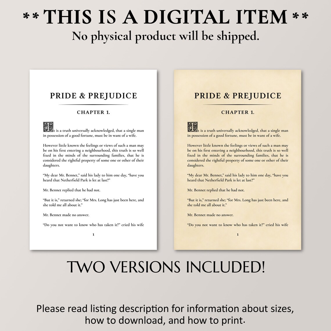 Pride and Prejudice First Pages of Books Famous Novels | Etsy