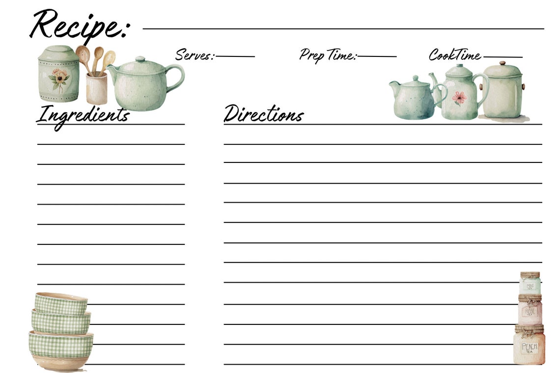10 4x6 Recipe Cards Instant Download, Printable, Digital - Etsy