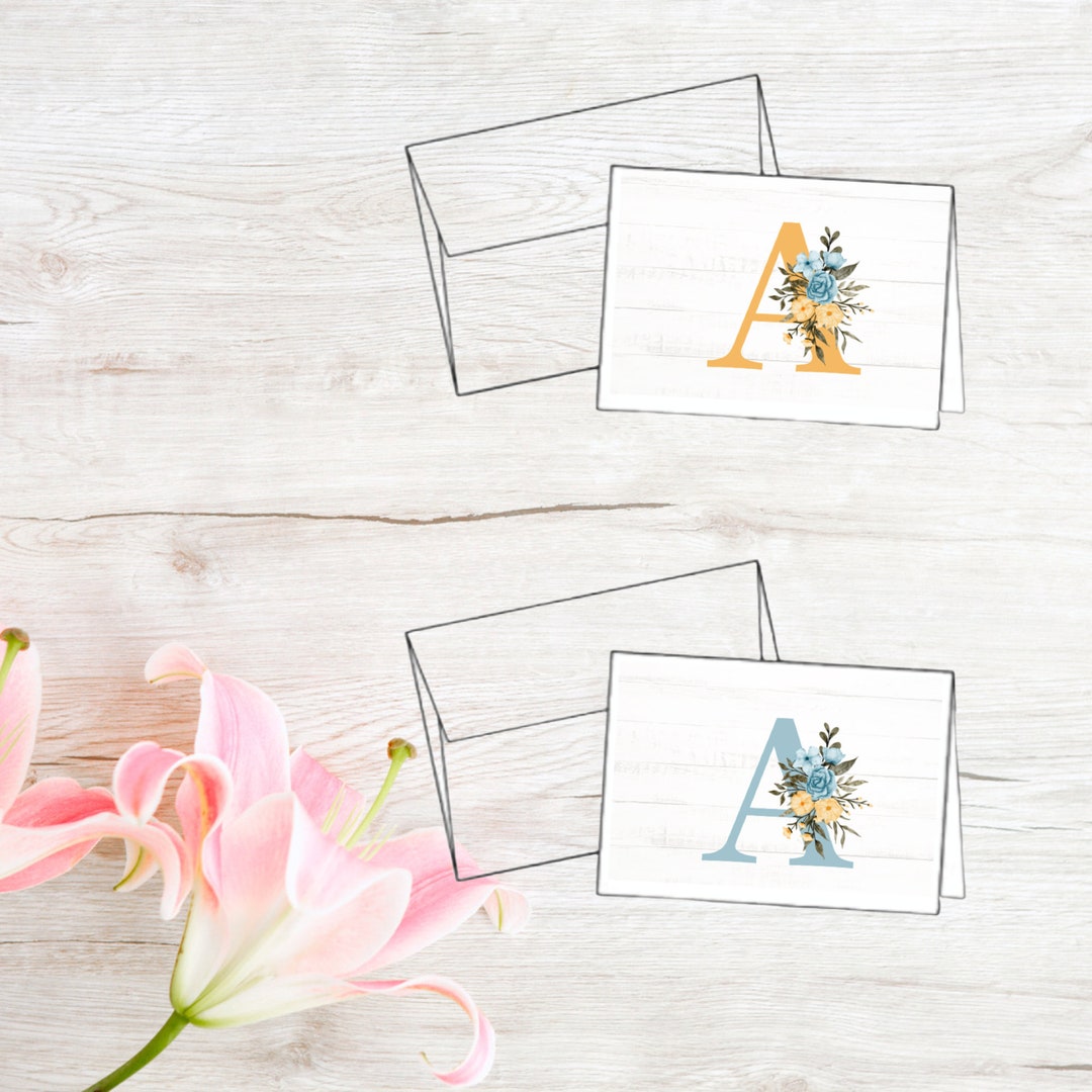 Blank Monogram Note Card, Greeting Card,, Printable, Digital Card ...