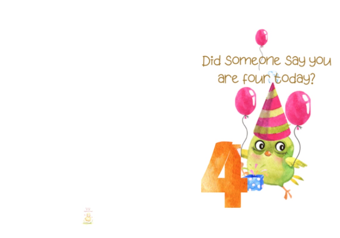 Birthday Card, Happy Birthday Card, 4 Year Old Card, Happy Thoughts ...