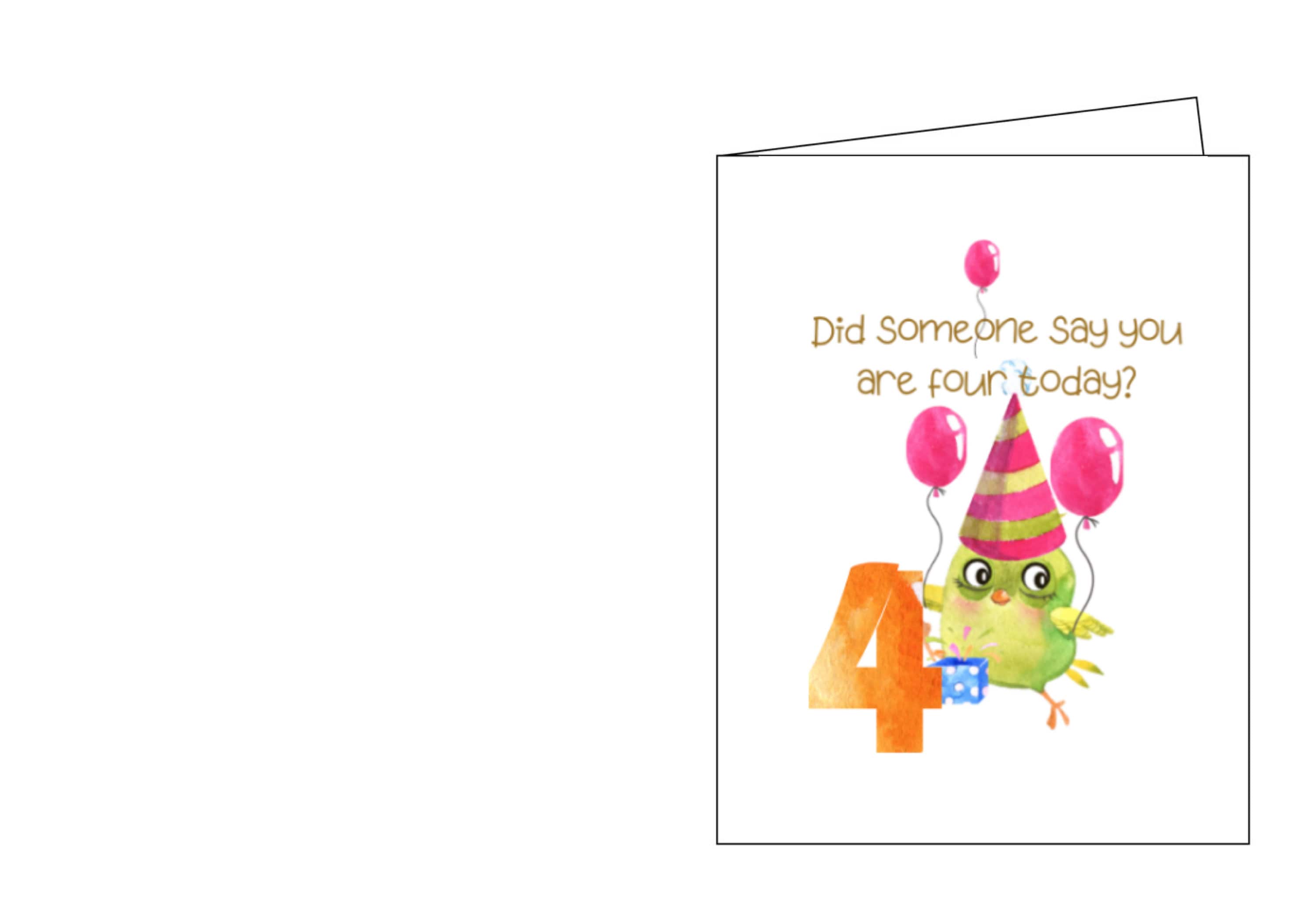 Birthday Card, Happy Birthday Card, 4 Year Old Card, Happy Thoughts ...