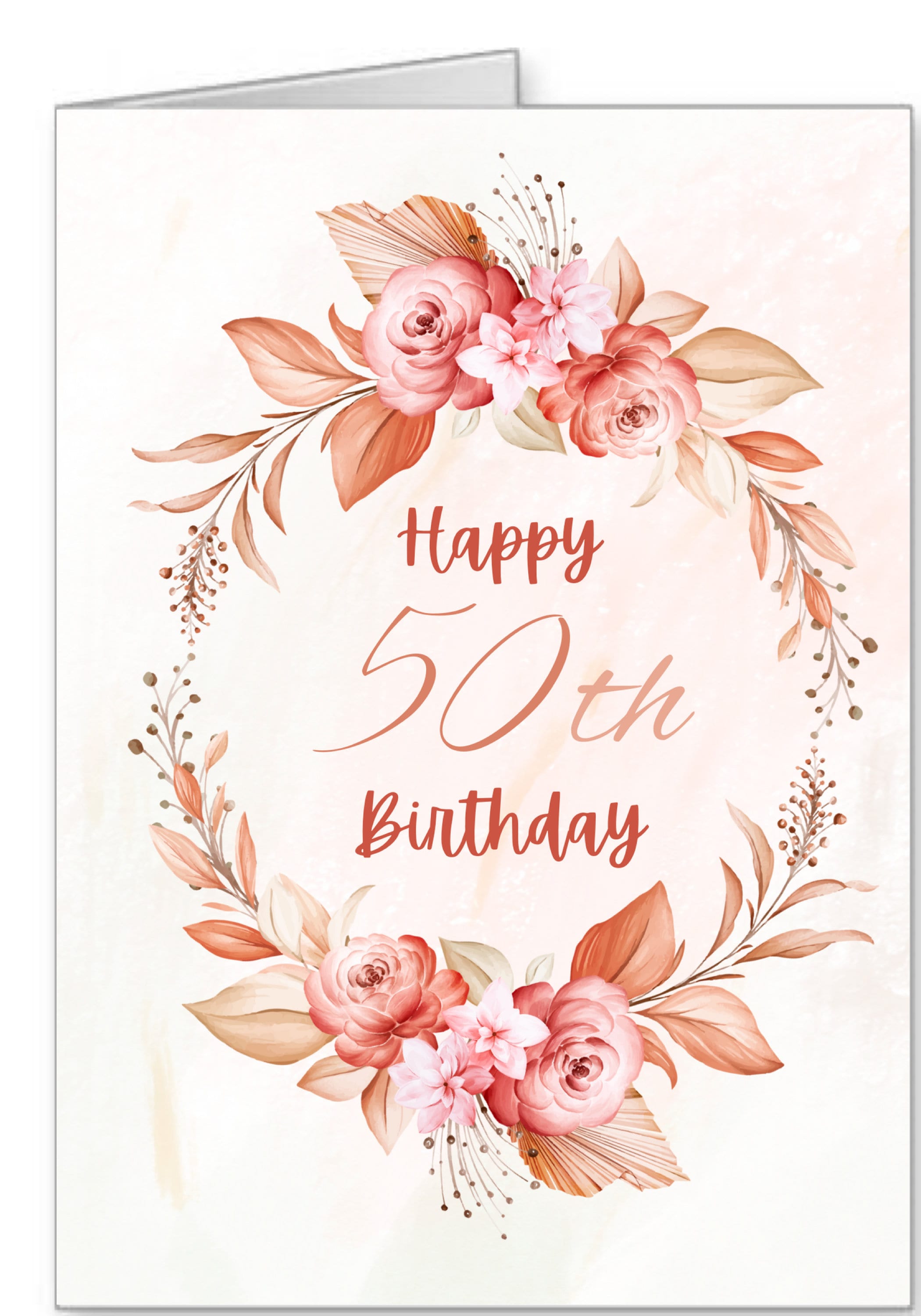 Happy Birthday Birthday Card 50th Birthday, Greeting Card, Flowers, - Etsy