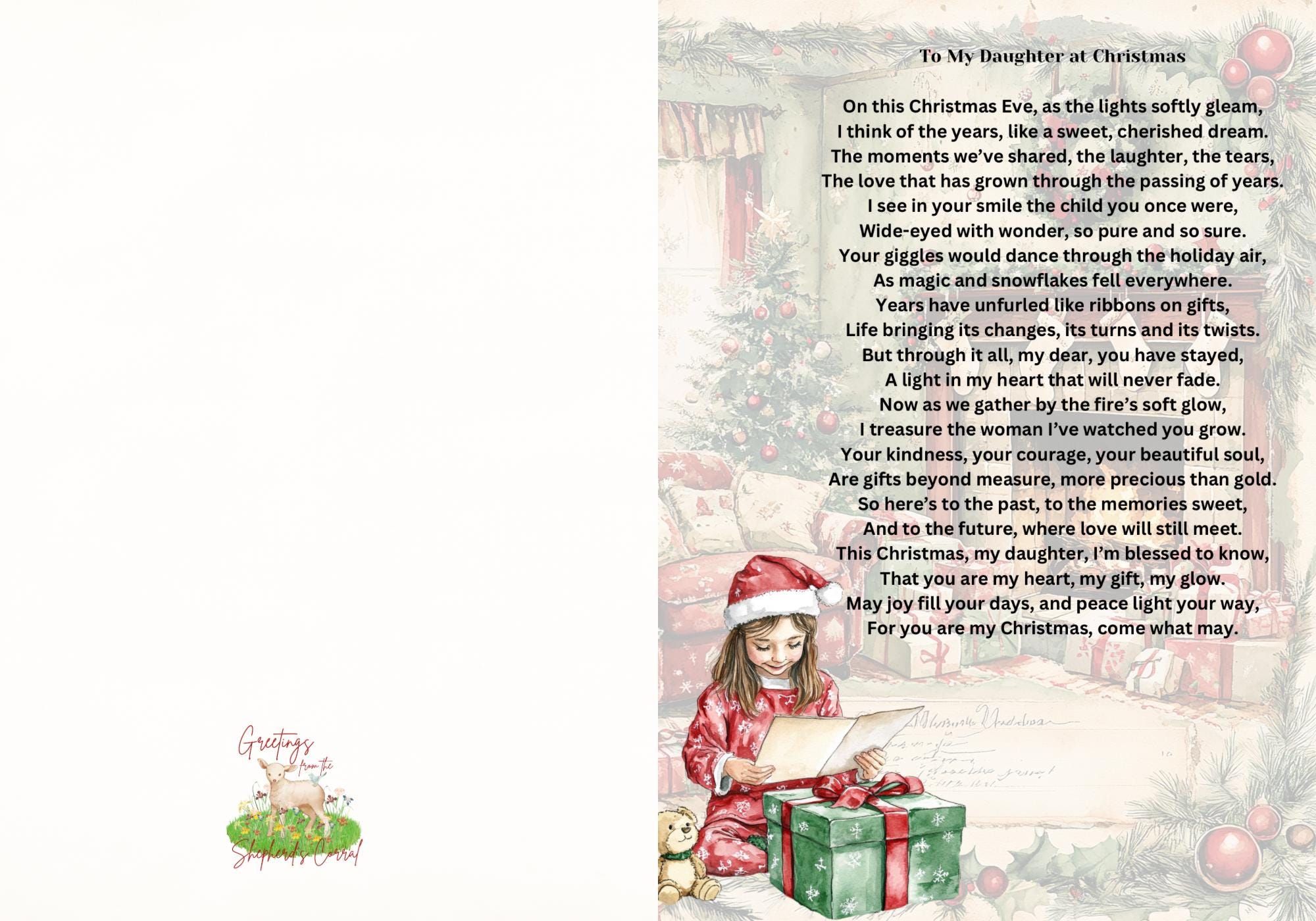 Christmas Greeting, Card for Daughter, 5x7 Printable Instant Download ...
