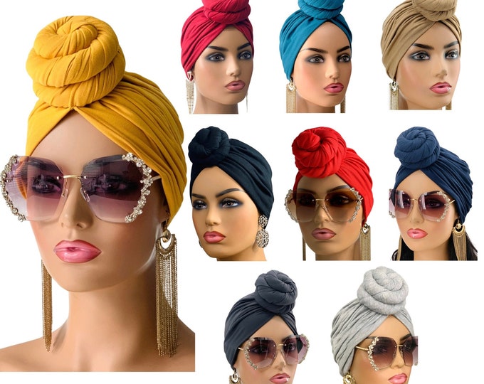 Turban Hat Pretied Head Scarf Women Headwear Ruffled-design Turban Gift ...