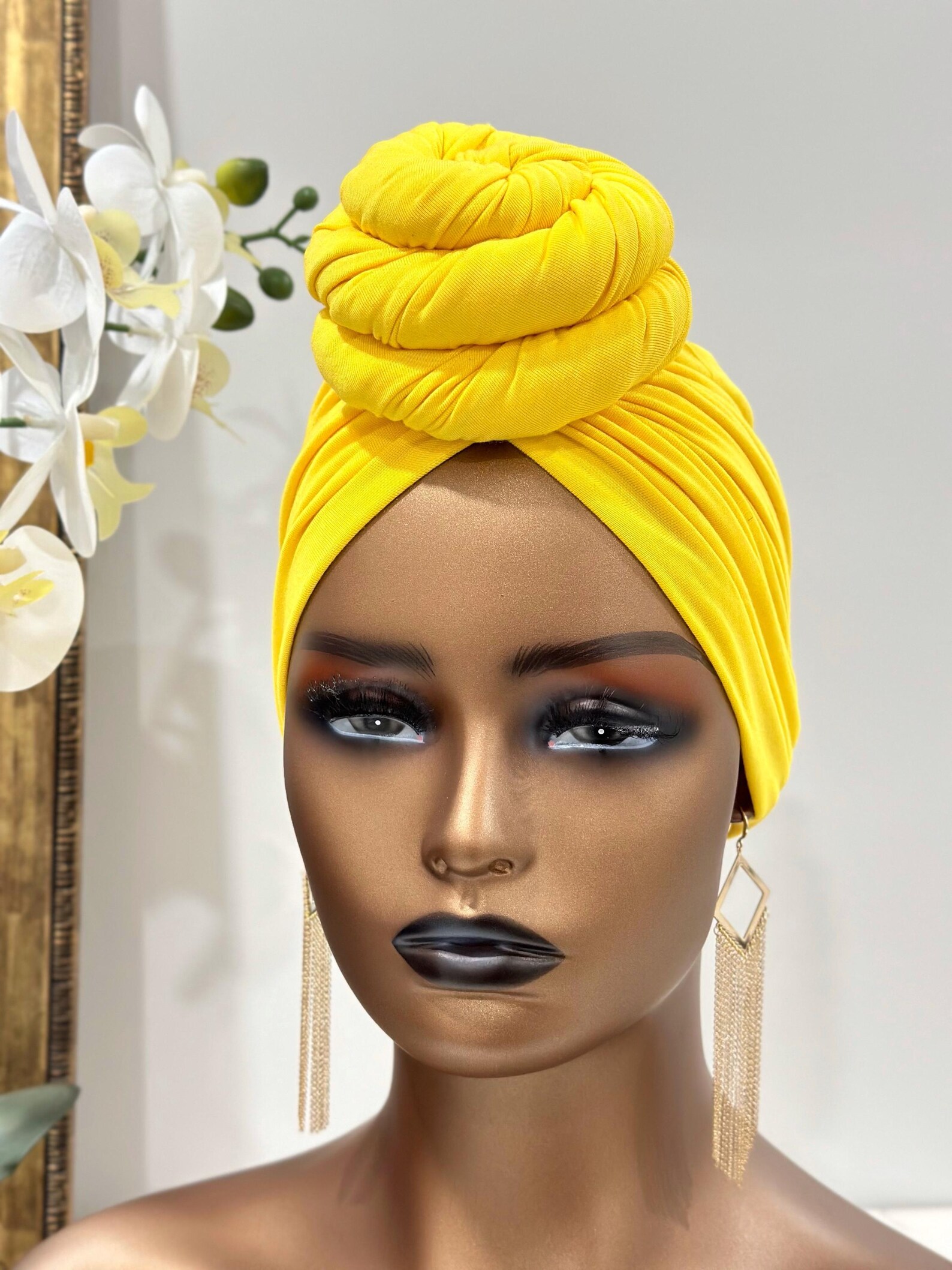 Yellow Pre-tied Turban | Pre Tied Head Wrap | Women Turban | Head Wraps ...