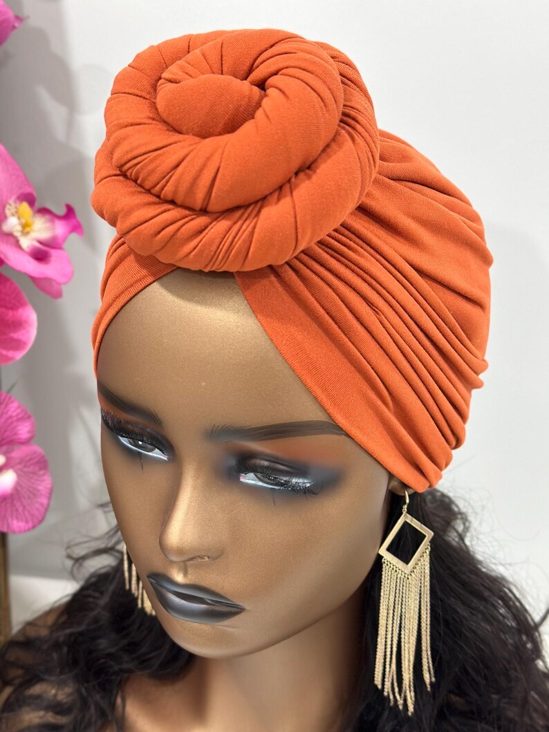 SATIN LINED Pre-tied Turban | Pre Tied Head Wrap | Orange Turban | Head ...