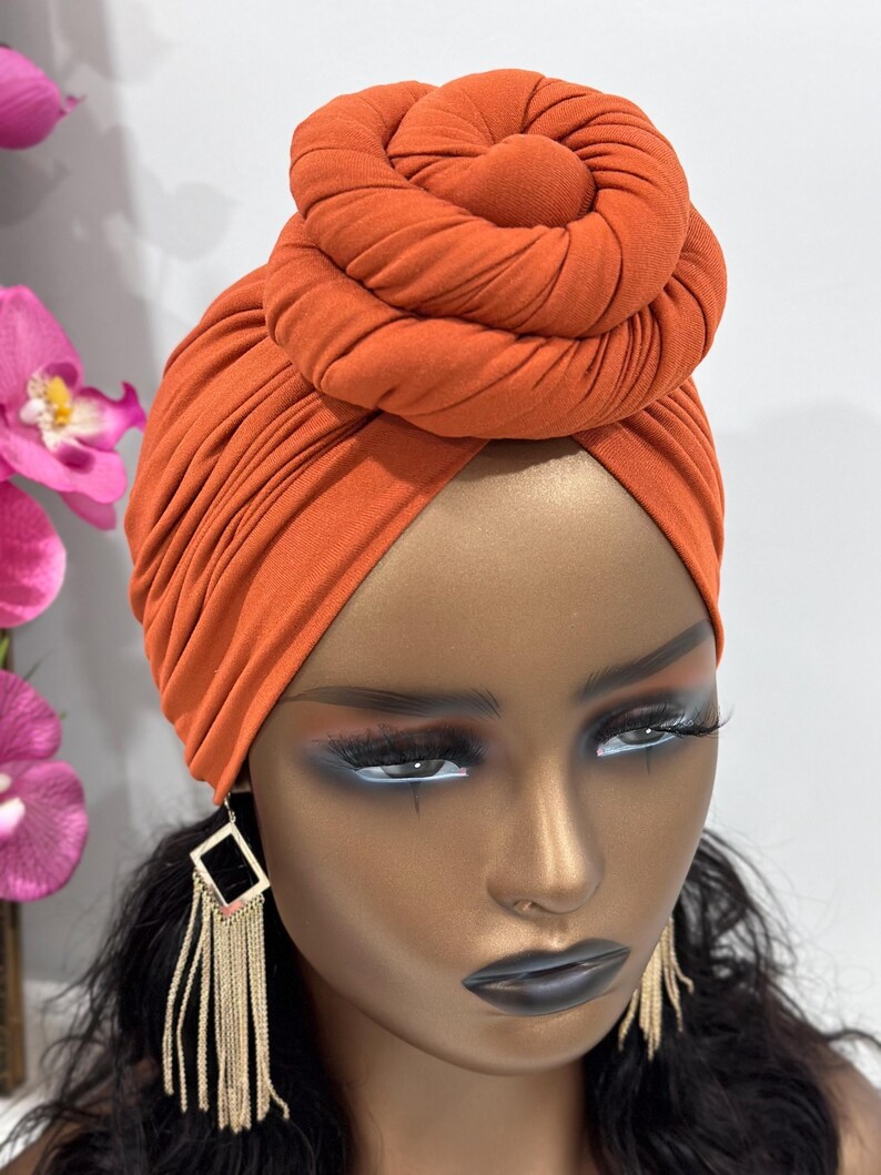 SATIN LINED Pre-tied Turban | Pre Tied Head Wrap | Orange Turban | Head ...