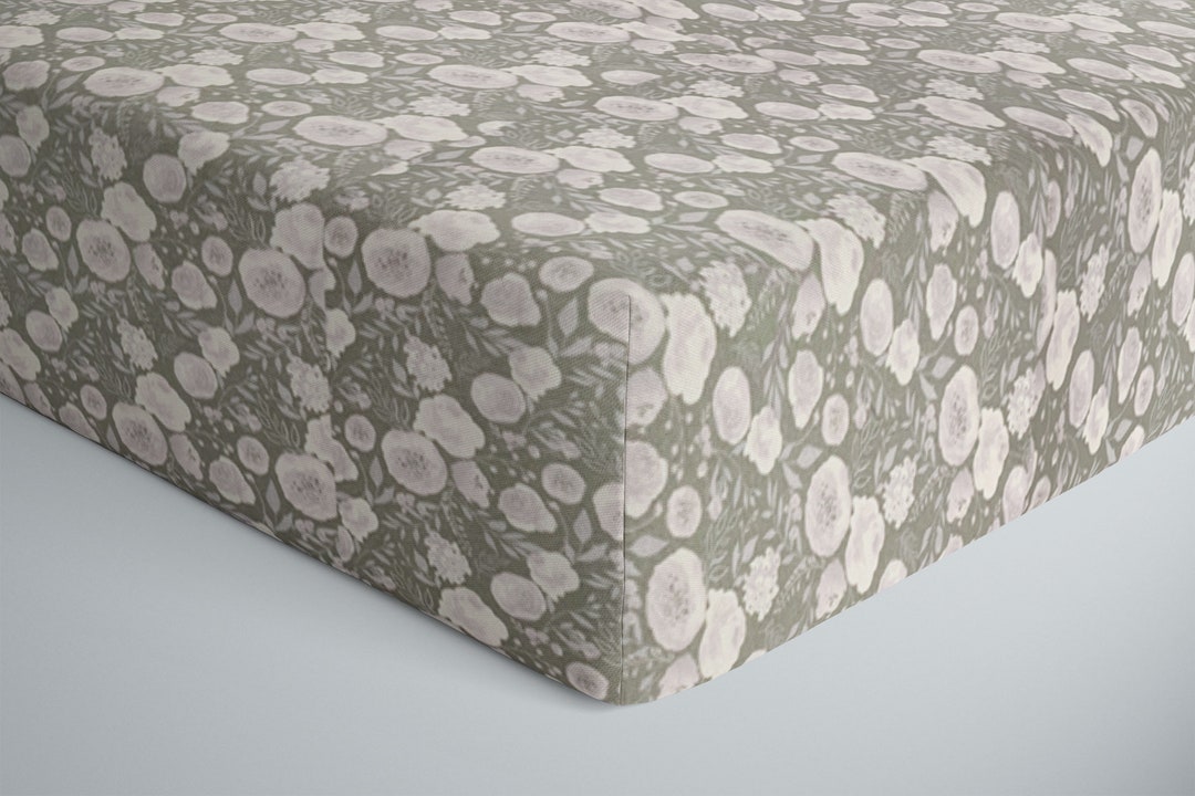 Gray and Purple Floral Bamboo Crib Fitted Sheet, Soft Vintage ...