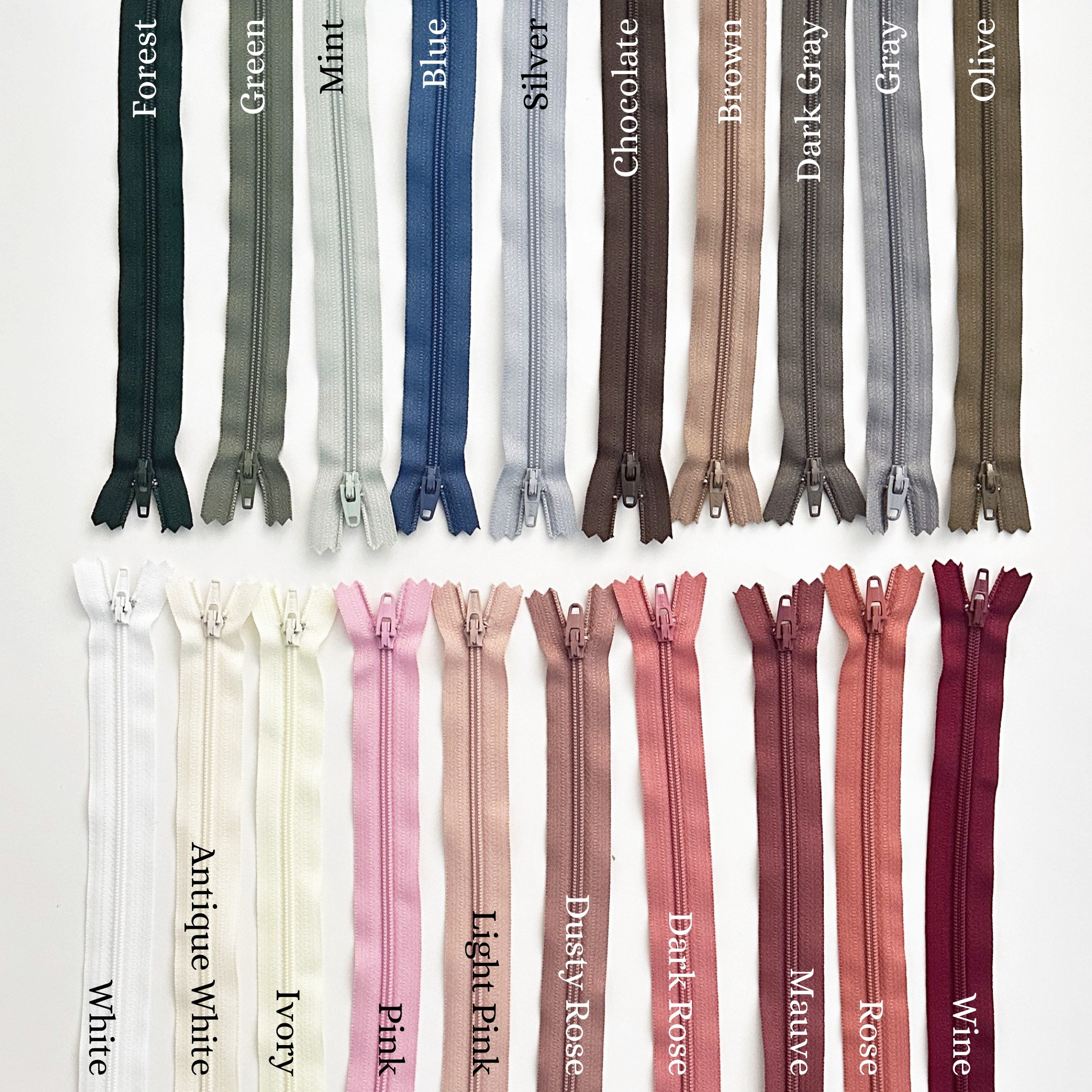 Any 10 YKK #3 Zippers, Mix and Match Closed Bottom Coil All Purpose ...