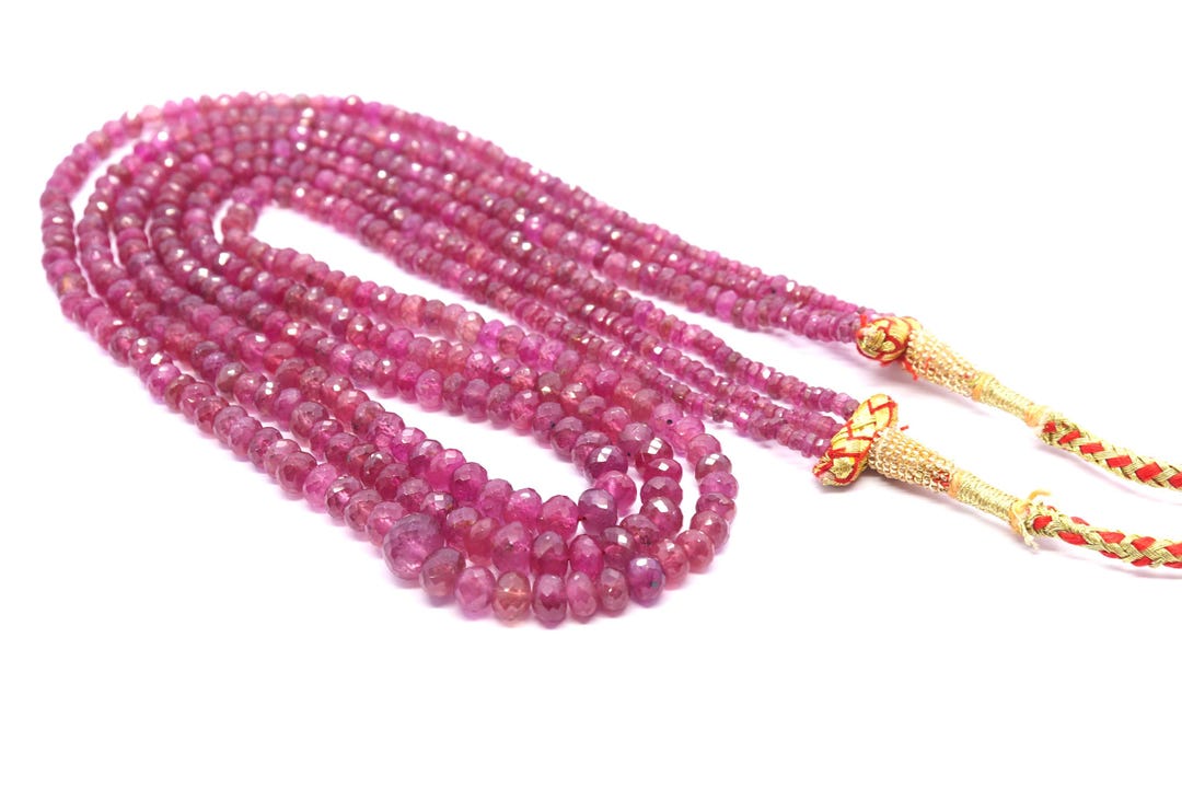 AAA Quality Ruby Beads Necklace 3 Strand Ruby Rondelle Beads Necklace Natural Ruby Jewelry Ruby ...